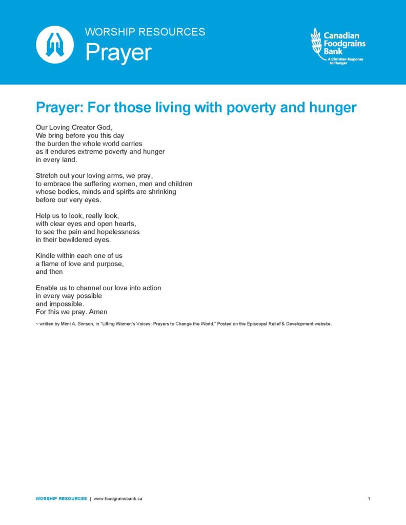 Prayer: For those living with poverty and hunger | Canadian Foodgrains Bank