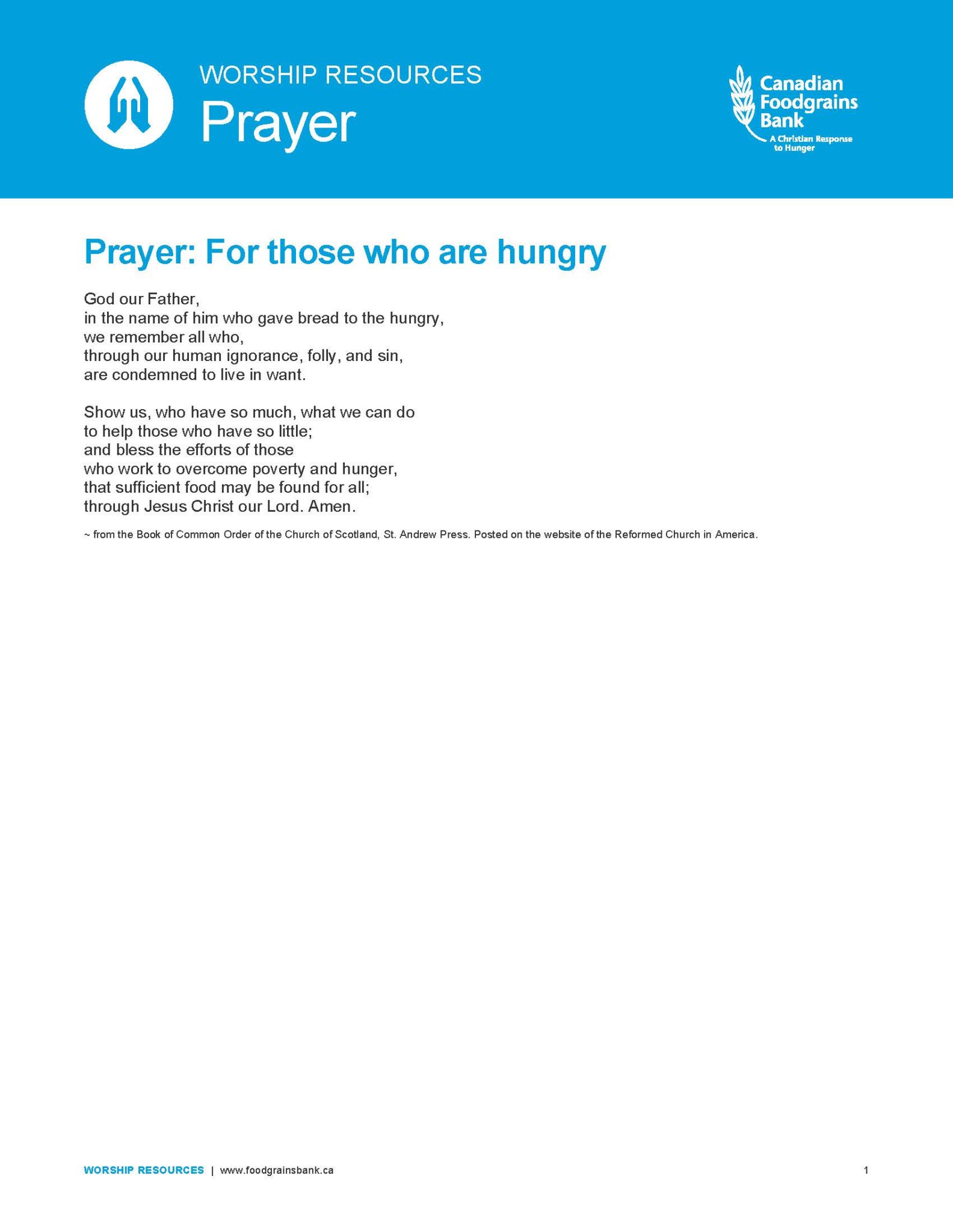 Prayer: For those who are hungry | Canadian Foodgrains Bank